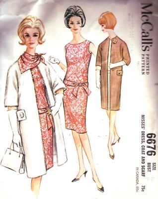 1962 pattern SLEEVELESS DRESS & COAT SET scarf ~ 12 (32) ~ McCalls 6676 ...