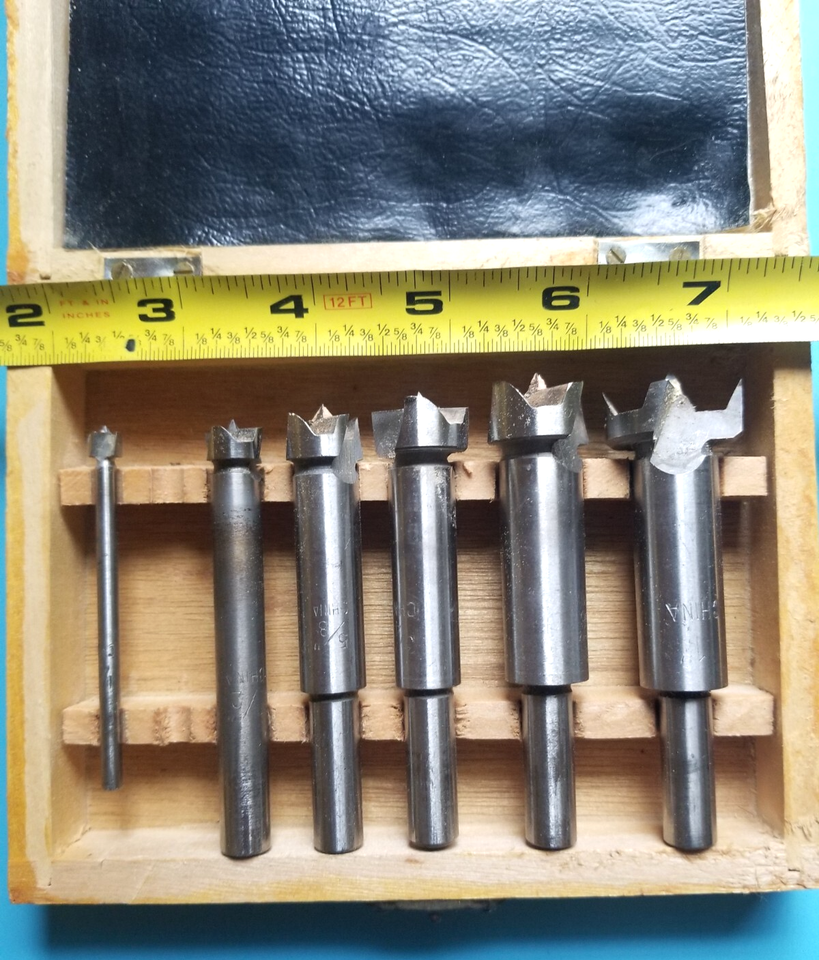 Vintage 6 Piece Forstner Steel Bit Set w/ Wood Case P3629 Woodworking ...