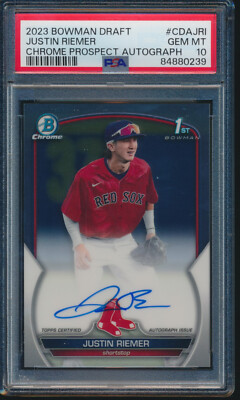 PSA 10 JUSTIN RIEMER AUTO 1st 2023 Bowman Chrome Draft Autograph RC GEM ...