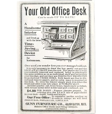 Gunn Furniture Co Office Desk 1899 Advertisement Victorian Grand Rapids ...