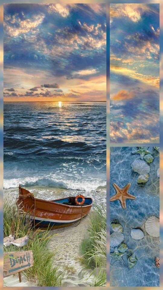Waters Edge by Timeless Treasures Beach Sunset Cotton Quilt Panel 24" x ...
