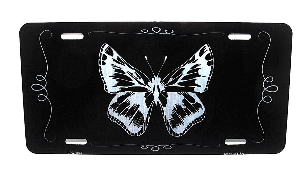 BUTTERFLY BLACK BRUSHED METAL NOVELTY CAR LICENSE PLATE AUTO TAG | eBay