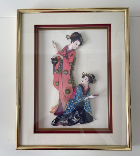 Layered 3D Paper Decoupage Japanese Geisha Shadow Box Wall Art Framed ...