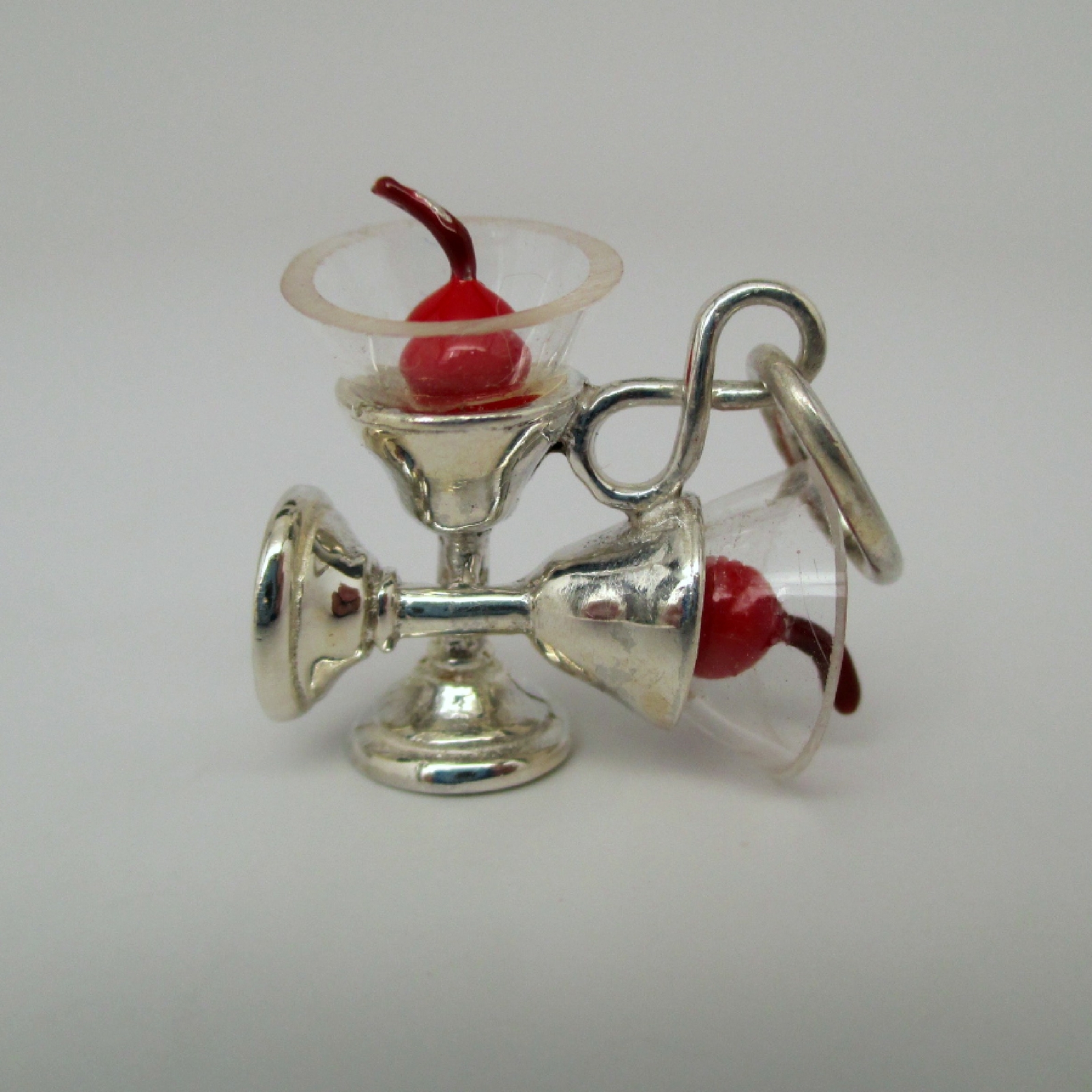 Sterling Silver COCKTAIL GLASS Charm for Bracelet CHERRY New Years Eve ...