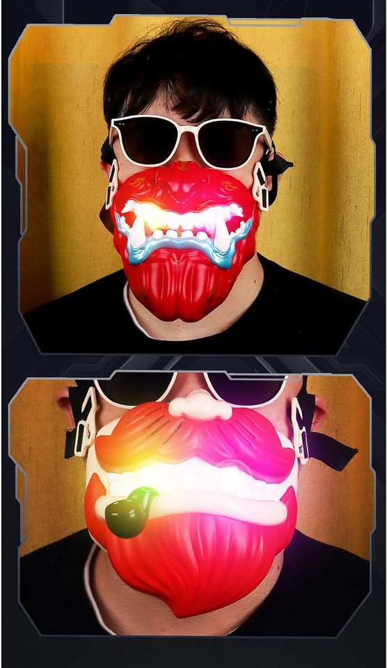 Samurai Mask with Hood,Warrior Mask Sound,LED Punk Mask,Voice Changer ...