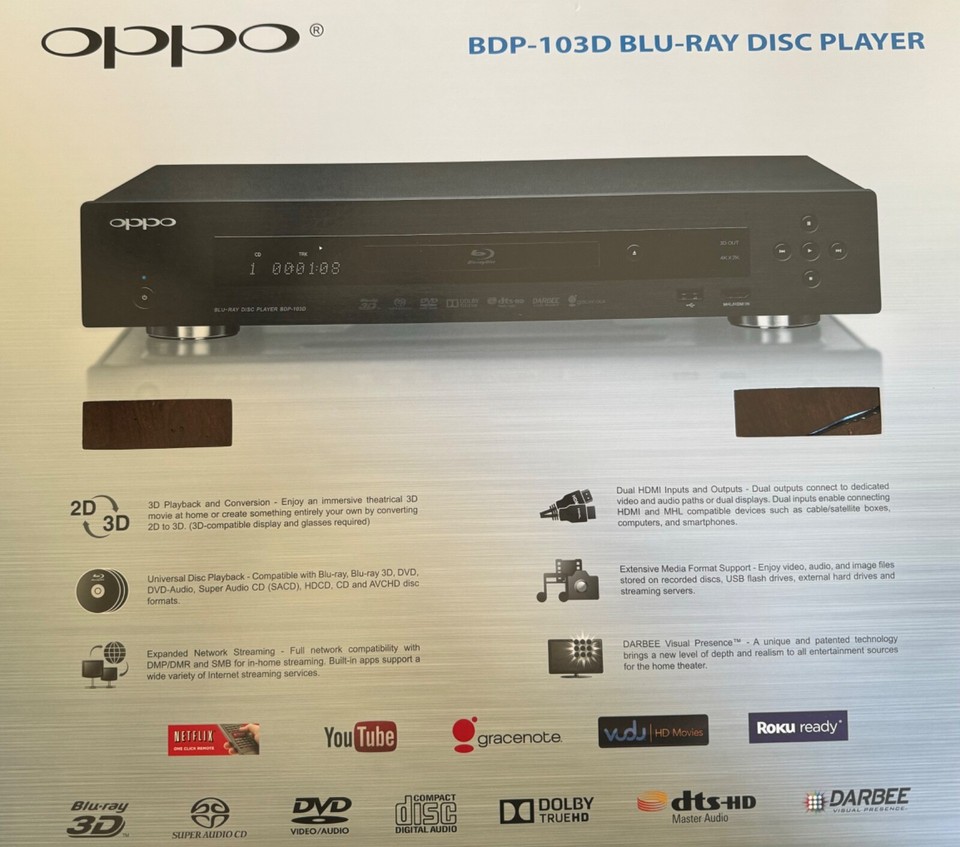 OPEN BOX! COMPLETE! OPPO BDP-103D (Darbee Ed.) 3D Blu-Ray 4K Upscale ...
