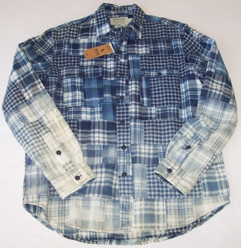 NWT Polo Ralph Lauren Denim Supply OMBRE INDIGO BLUE PATCHWORK PLAID ...