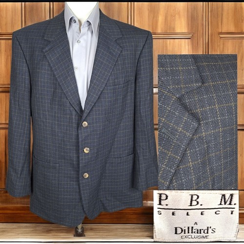 PBM Select Sport Coat Jacket Mens 46R Dark Gray Check 3 Button Wool | eBay
