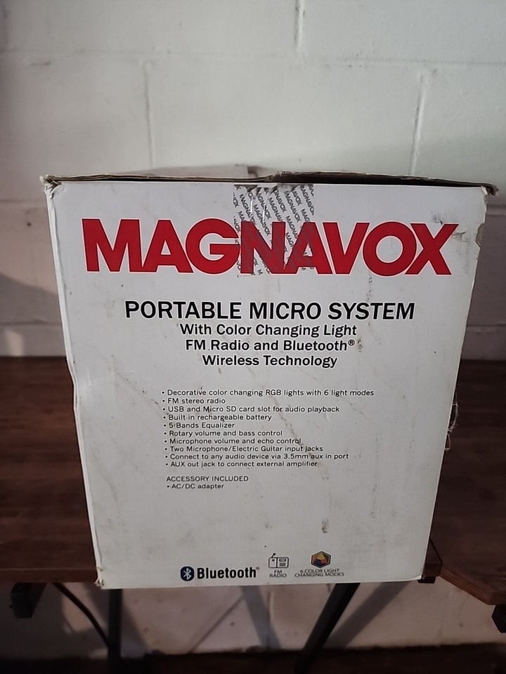 Magnavox Portable Micro system Bluetooth light changing rechargable FM ...
