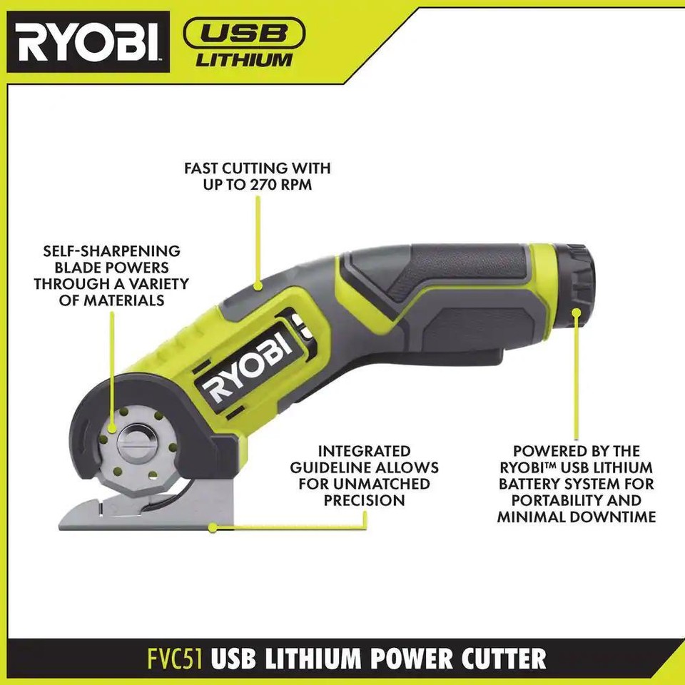 RYOBI Power Cutter Tool Kit 4V USB Lithium Battery Cordless Blade ...