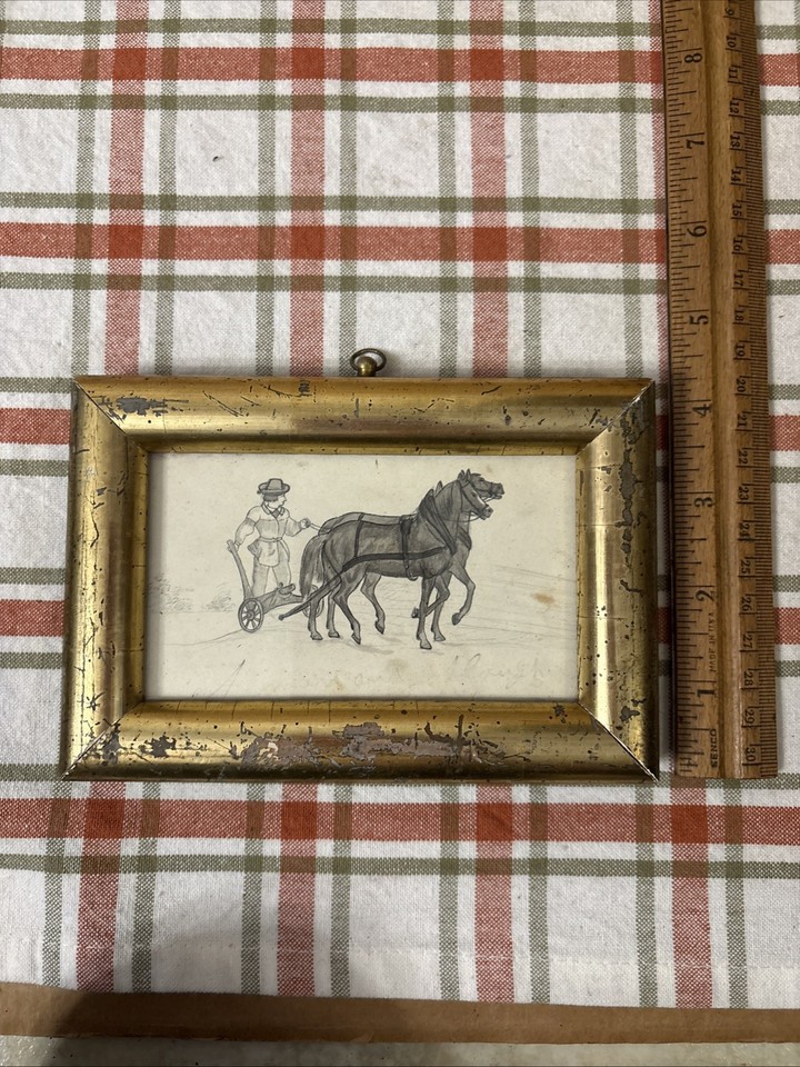 Mid 19th Century Folk Art Pencil Drawing Of A Country Man “ A Horse ...