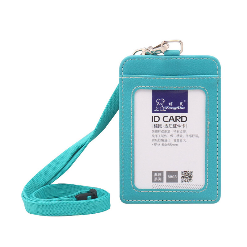 ID Badge Card Holder Pu Leather Vertical Clip Neck Strap Lanyard ...