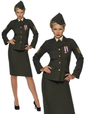 Wartime Officer Costume Army Military Uniform Ladies Fancy Dress Outfit ...
