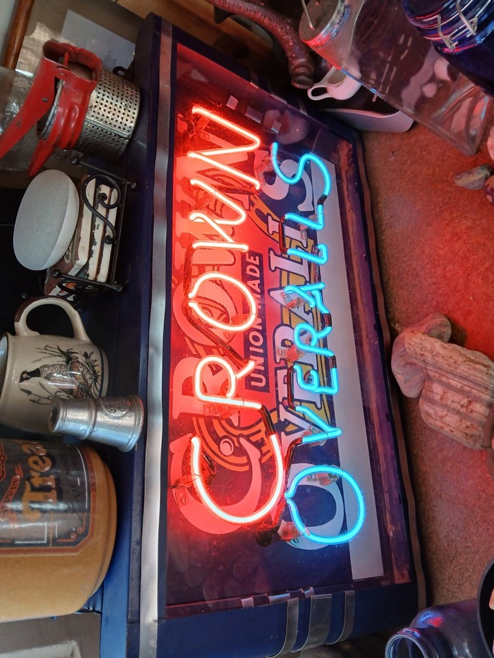 Vintage Neon Sign Crown Overalls Ciraca Early 1940s Rare . | eBay