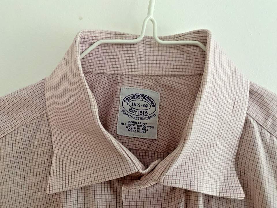 Brooks Brothers Egyptian Cotton S/Sleeve Pink Check made USA 15.5in ...