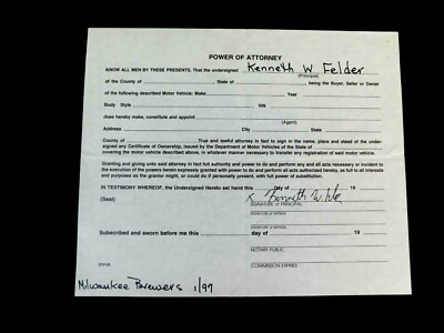 Milwaukee Brewers Outfielder Kenneth Felder signature on old POA, prev ...