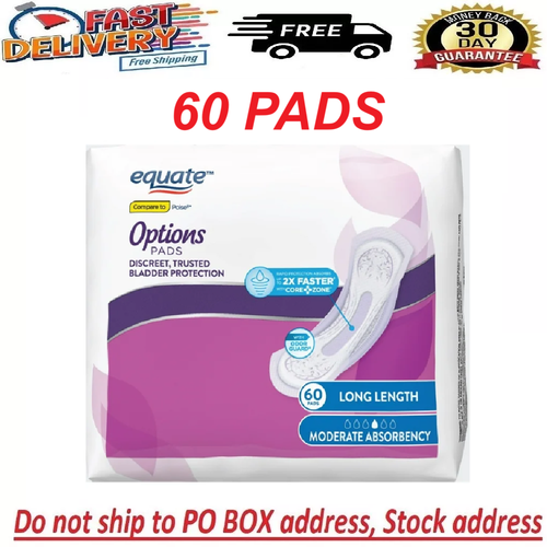 Equate Options Incontinence Pads for Women, Long Length, 60 Ct | eBay