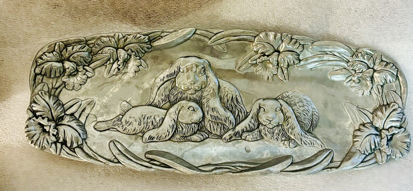 Vintage 1994 ARTHUR COURT BUNNY RABBIT PLATTER Oblong TRAY ALUMINUM ...