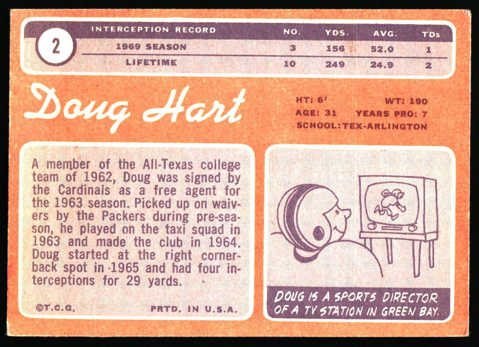 1970 Topps Doug Hart Rookie #2 Green Bay Packers | eBay