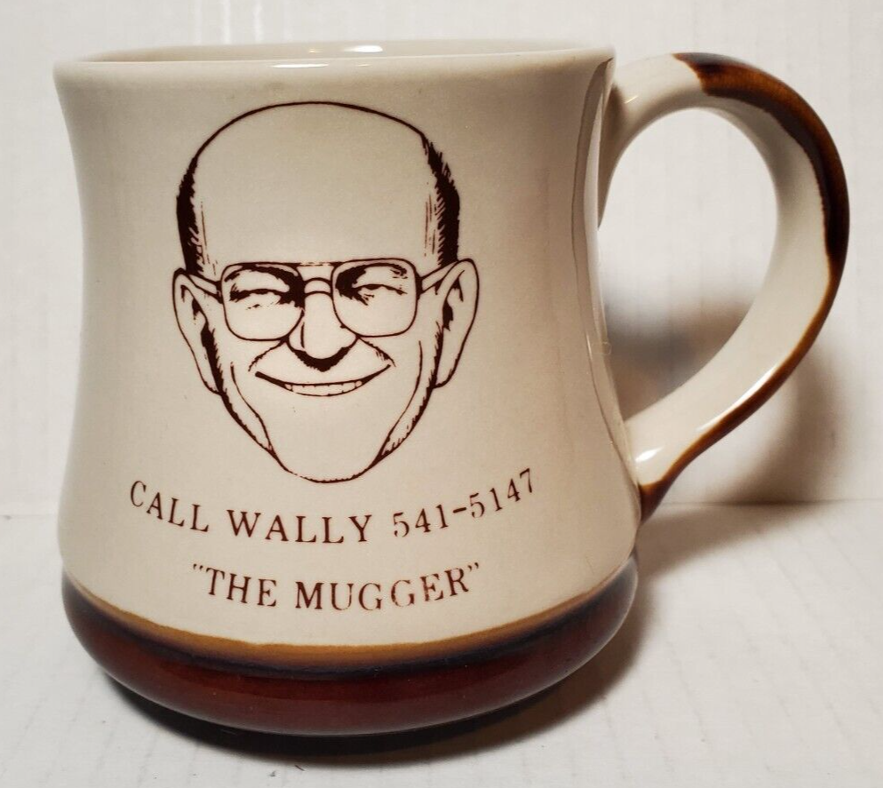 Vintage Coffee Tea Mug Call Wally The Mugger Face Glasses Brown Pear ...