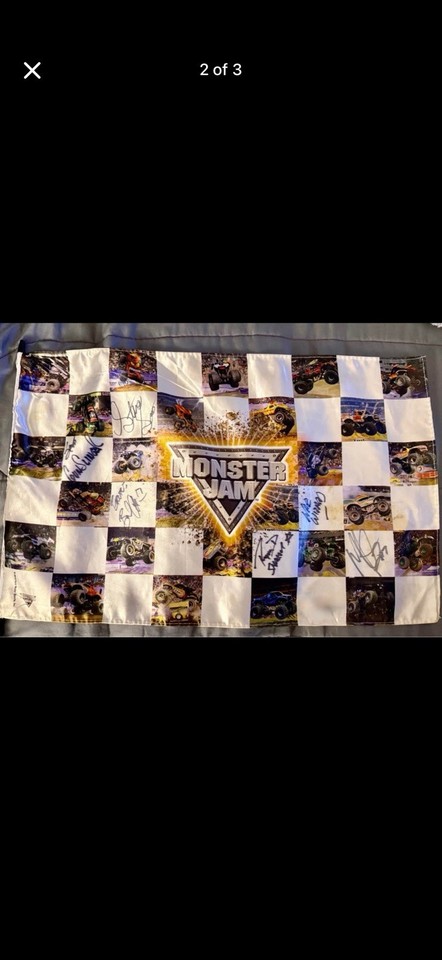 Monster Jam 2015 Autographed Team Flag White Multicolor Monster Truck ...