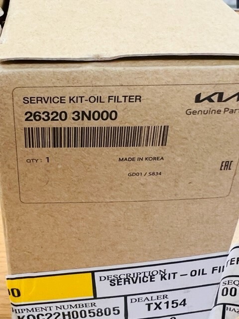 (1) OEM NEW Kia Oil Filter Service Kit 26320-3N000 | eBay