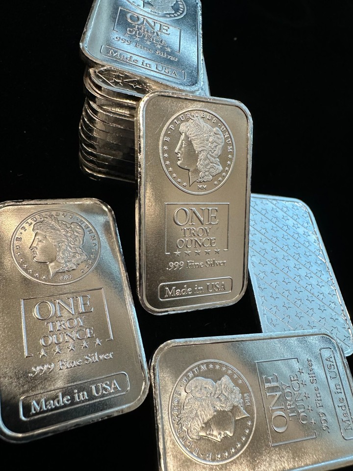 MORGAN BAR 1 oz .999 Fine Silver Bar BU Morgan Bar MADE IN USA Stars ...