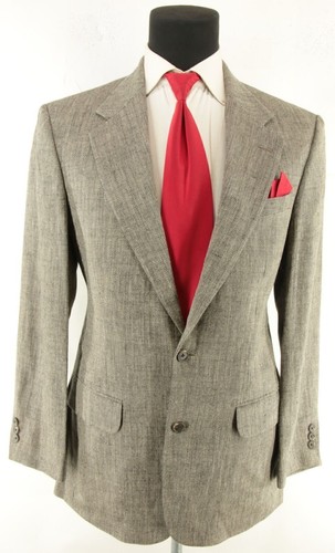 Men's Tailored 100% Linen Gray Herringbone Sport Coat Blazer Jacket ...