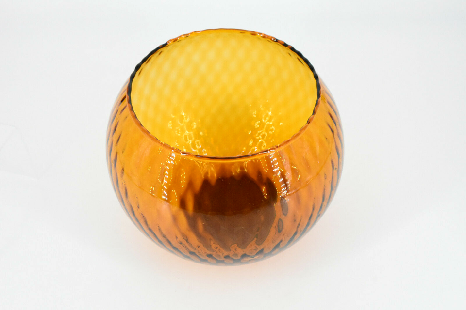 Vintage Empoli Amber Optic Glass Sphere Fishbowl Vase Large Scalloped ...