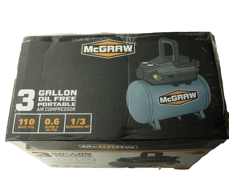MCGRAW 3 Gallon Hotdog Air Compressor 1/3 HP 110 PSI Low Profile Oil ...