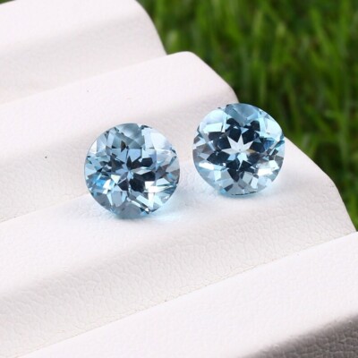 Natural UNTREATED Certified Brazil Blue Topaz 6x6 mm Round Cut 2 Pcs ...