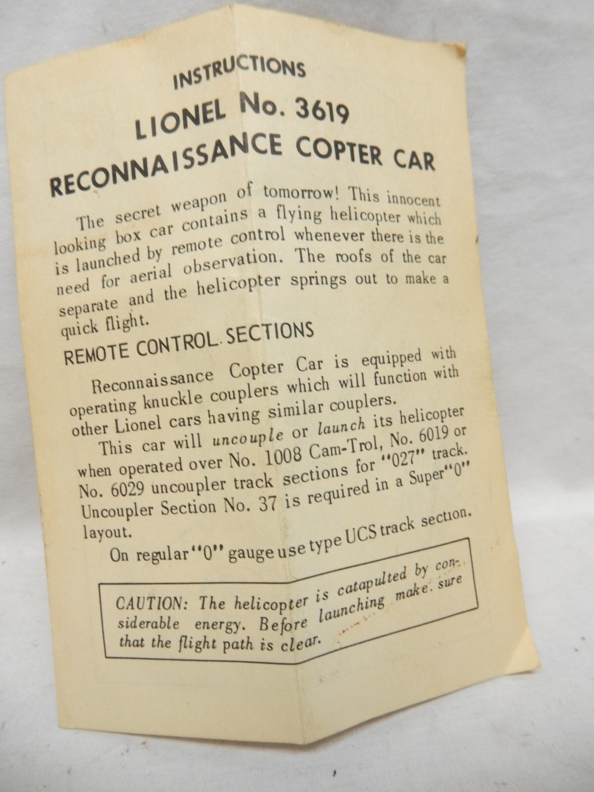 LIONEL 3619 HELICOPTER LAUNCHING RECONNAISSANCE BOX CAR IN OB, C-7 EX+ ...