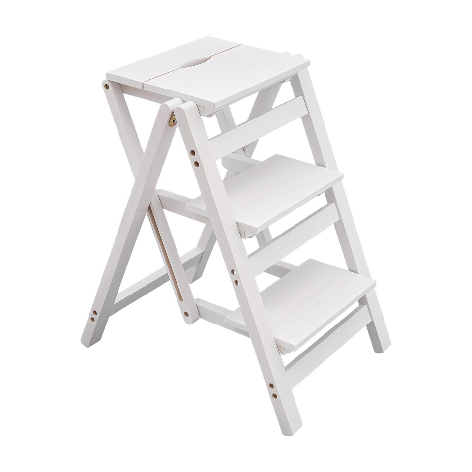 3-Step Ladder Portable Folding Step Stool Wooden Step Ladder Sturdy ...