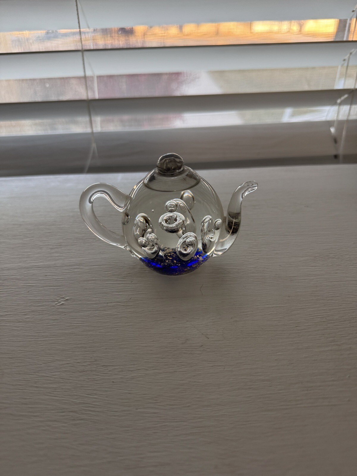 Dynasty Gallery Heirloom Art Glass Teapot Gold And Blue Air Bubble ...