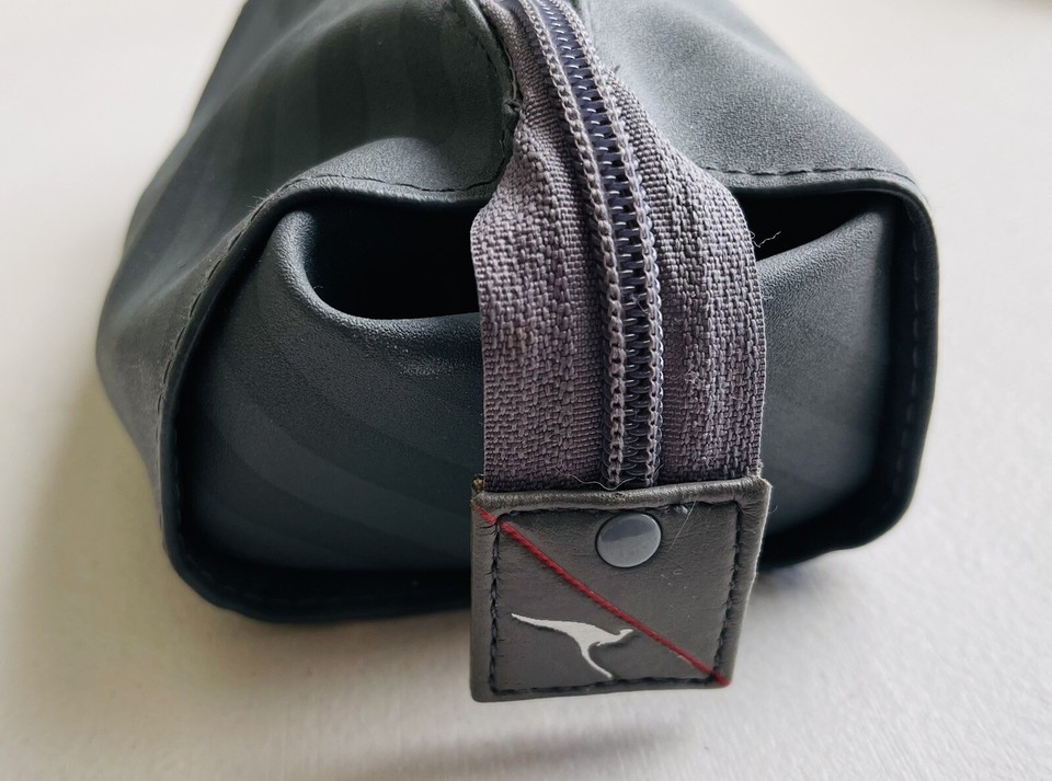 Qantas Airlines First Class Amenity Kit - Gray striped zippered Pouch ...