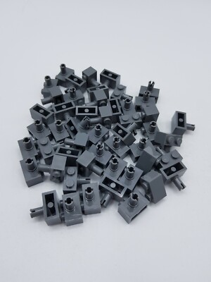 LEGO LOT 50 X BRICK 1X2 W HORIZONTAL SNAP DARK STONE GREY REF 2458 ...