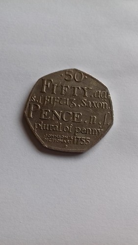 50p coin. Samuel Johnson's Dictionary 1755. Saxon plural of penny | eBay UK