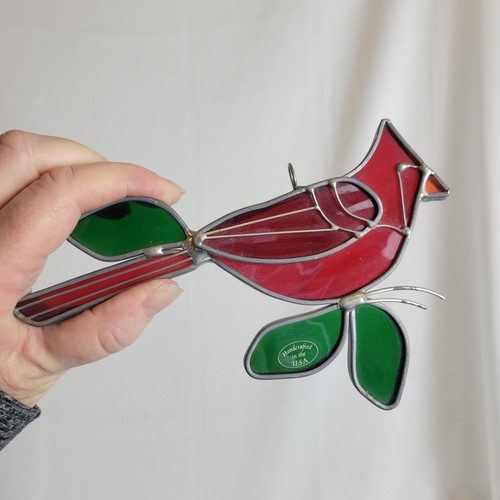 Stained Glass Cardinal 7"x5" Handmade Bird Suncatcher Window Hanging ...