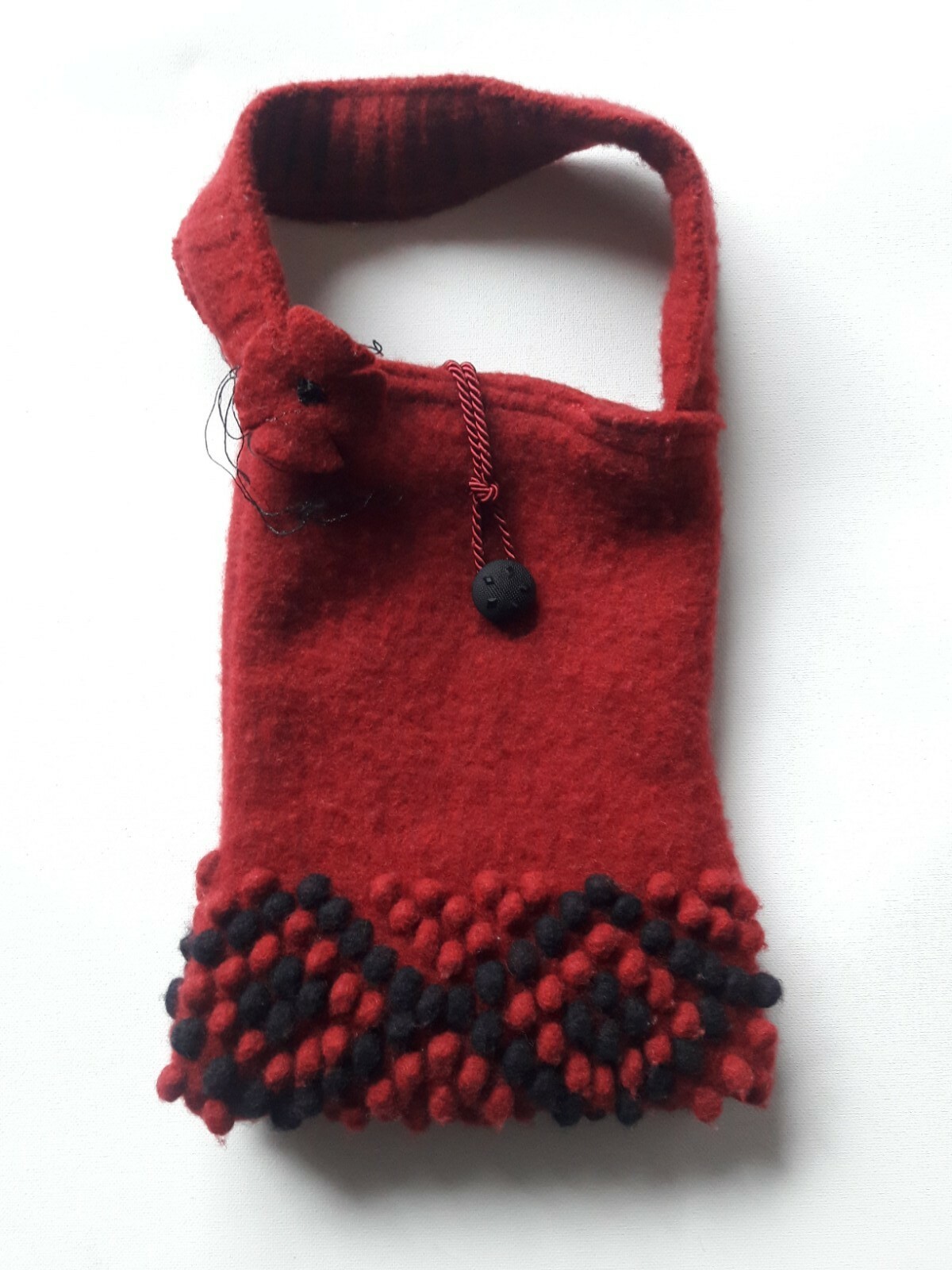 Wool Felt Art To Wear Handmade Purse Handbag Red Black - Gem