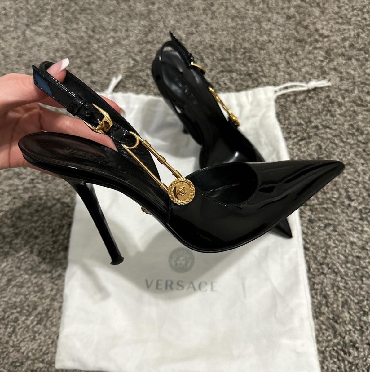 Versace Safety Pin Black Leather Slingback Pumps size 36.5 Versace Safety Pin Black Leather Slingback Pumps size 36.5