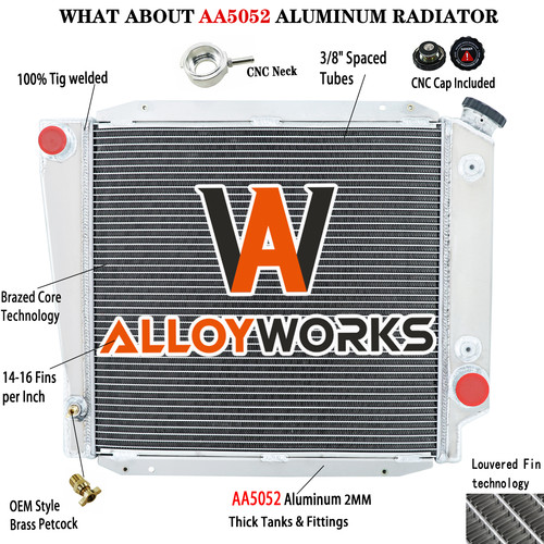 3-Row Aluminum Radiator For 1966-1977 Ford Early Bronco Wagon Roadster ...