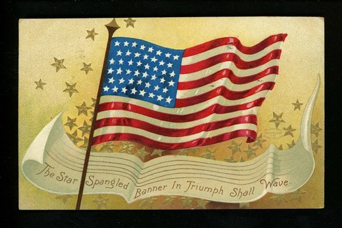 Patriotic postcard Americana Star Spangled Banner flag embossed gold ...