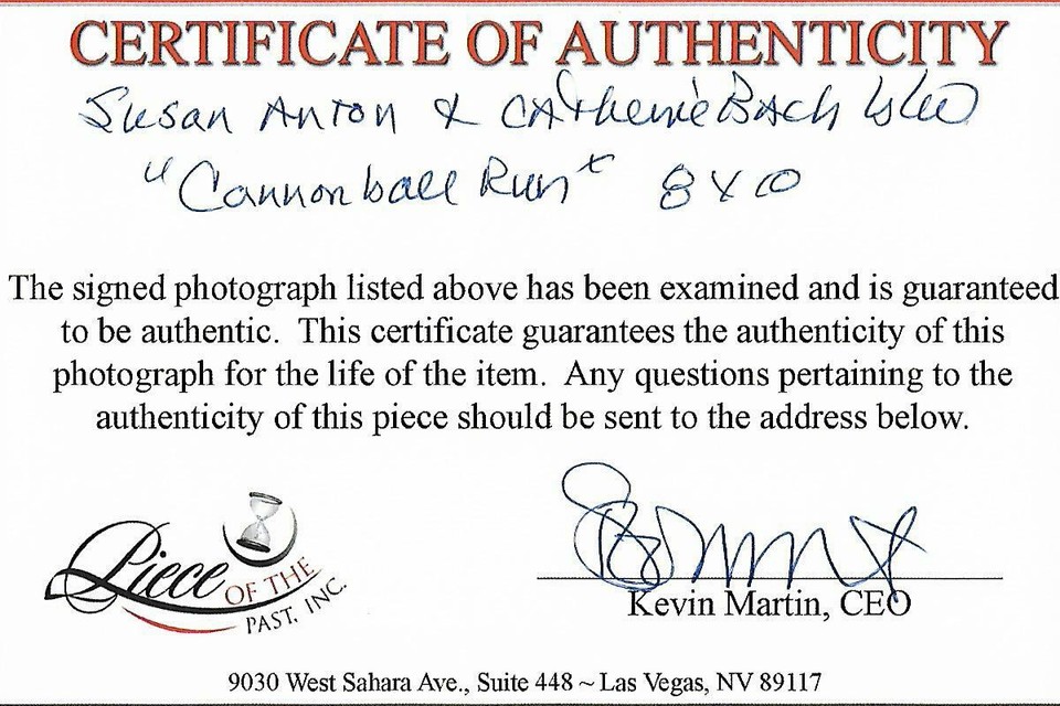 Catherine Bach & Susan Anton "Cannonball Run" Autographed 8x10 Signed ...