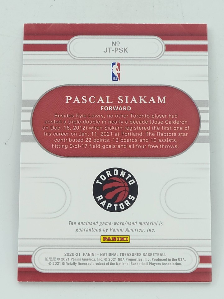 2020-21 National Treasures Pascal Siakam Game Used Jersey /99 Raptors ...
