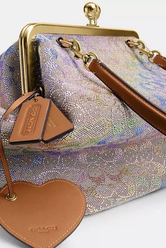 Large Coach Kisslock Frame Bag In Crystal Signature Jacquard Still Gift ...