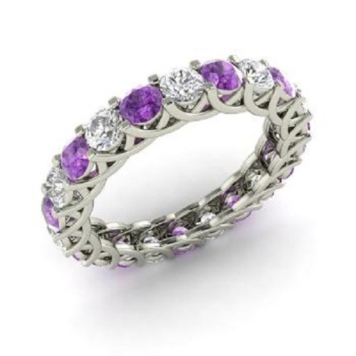 2.64 Ct Natural Amethyst & Diamond Engagement Eternity Band 14K Real ...