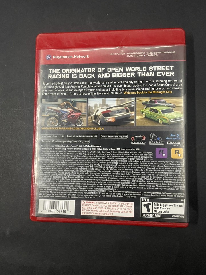 Midnight Club: Los Angeles Complete Edition, Playstation 3 PS3 CIB ...