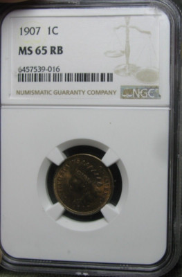 1907 Indian Cent Penny ---- MS-65 RB NCG Graded Coin ---- #146B | eBay