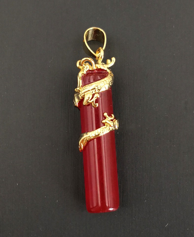 Light Green Aventurine Jade Dragon Coil Pillar Column 18KGP Pendant ...