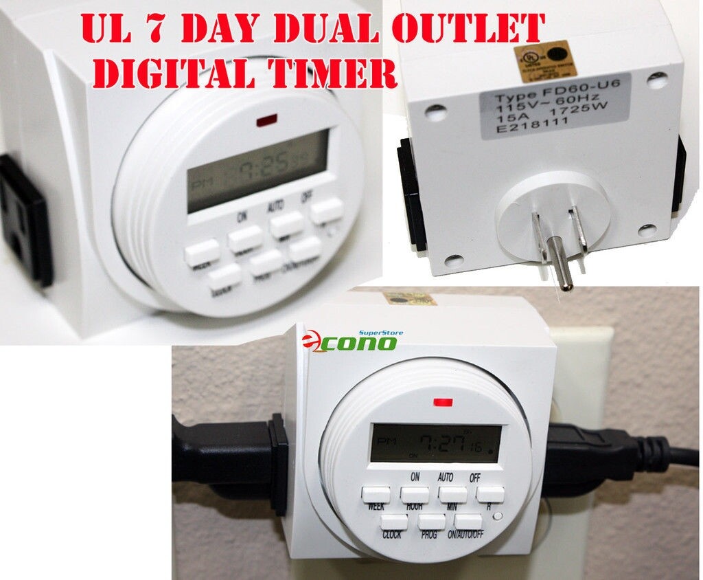Lot (6)7 Day Dual Outlet Switch Digital Electric Light Timer 15A 1725W ...